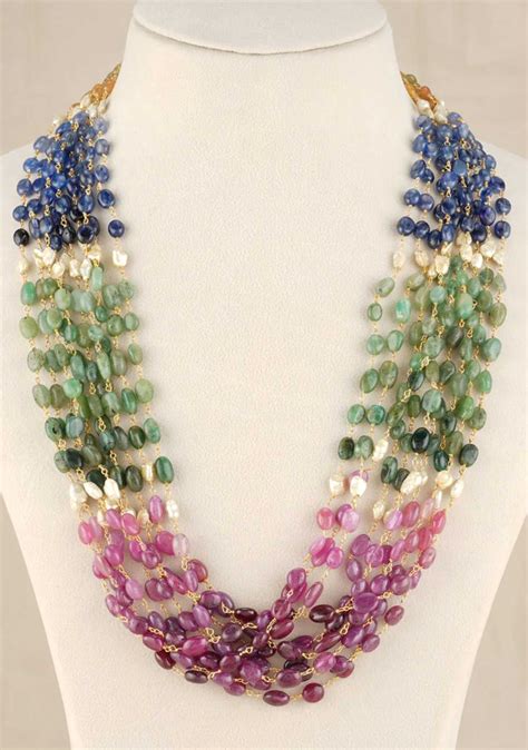 925 Silver Natural Ruby Emerald Blue And Yellow Saphire Multistran Default Title