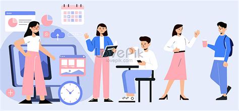 작업 프로세스 비즈니스 사무실 벡터 일러스트레이션 구성 요소 일러스트 무료 다운로드 Lovepik