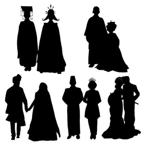 Silhouette De Couple De Mariage Dessiné à La Main Vecteur Gratuite