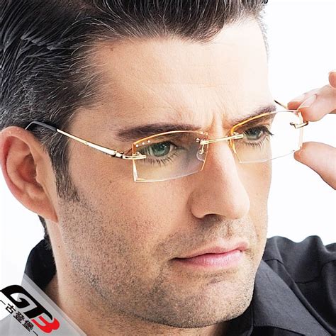 Diamond Myopia Glasses Men Rimless Titanium Eyeglasses Frame Lens