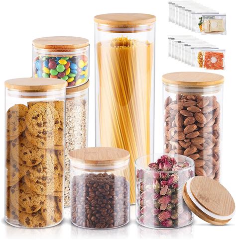 Orna Glass Jars With Bamboo Lids Set Of 5 Airtight Muti Size 240 Oz