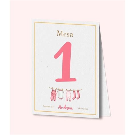 Número De Mesa De Bebé Ropita Rosa
