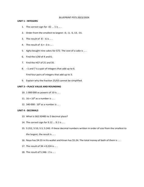 Math Blueprint Integers Place Value Decimals