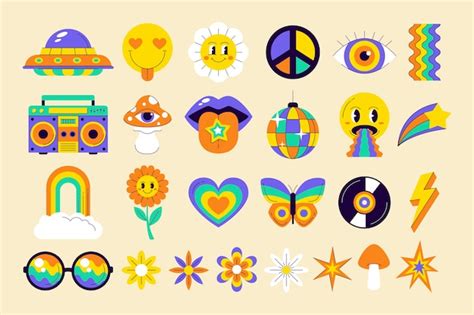Premium Vector Groovy Icons In Flat Design