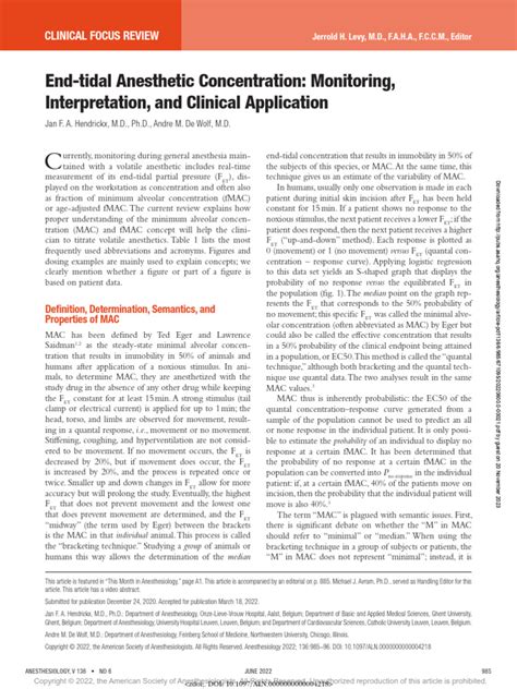 End Tidal Anesthetic Concentration Monitoring Interpretation And Clinical Application Pdf