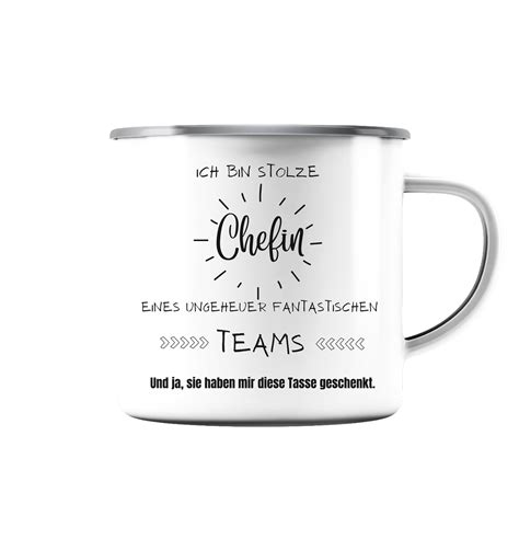 Ich Bin Stolze Chefin Eines Ungeheueren Teams Emaille Tasse Silber