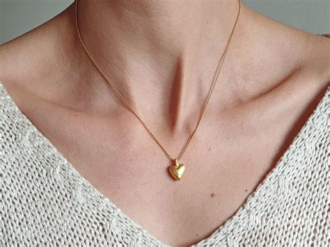 Dainty Gold Heart Necklace Gold Heart Necklace Valentines Etsy