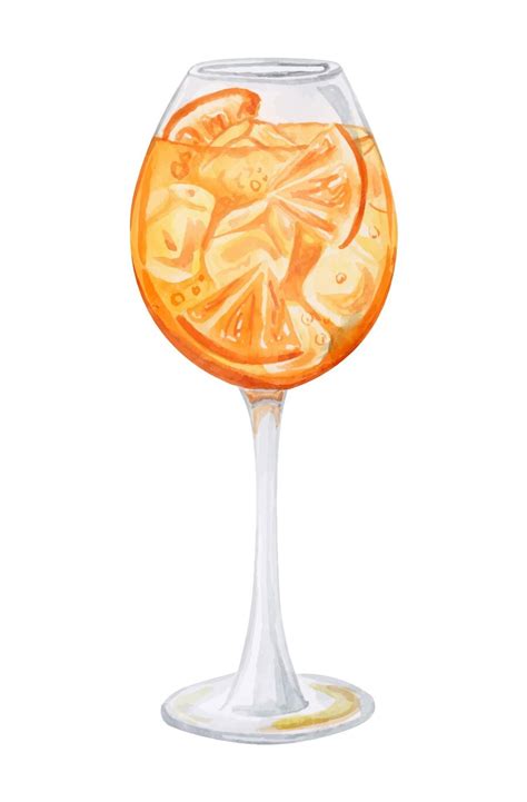 Aperol Spritz 칵테일 수채화 손으로 그린 그림 흰색 배경에 음료 클립 아트 프리미엄 벡터