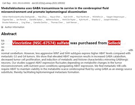 Vincristine NSC 67574 sulfate 购买抗肿瘤和免疫抑制类抗生素 抑制剂 Selleck