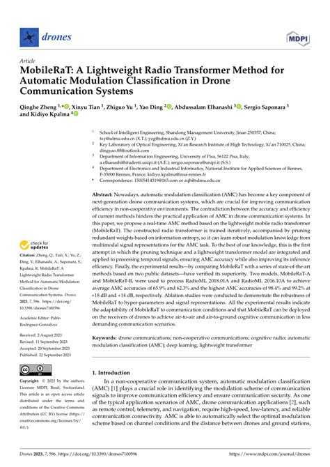 Pdf Mobilerat A Lightweight Radio Transformer Method For Automatic Modulation Classification