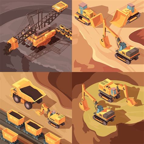 Mining Set Of Square Compositions With Machinery Equipment Vector