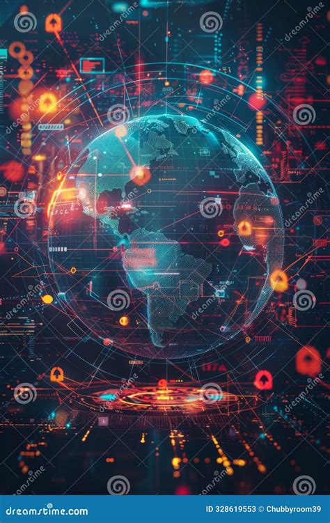 A Visual Representation Of Global Security Through A Digital Globe Surrounded By Cybersecurity
