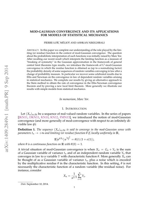 Pdf Mod Gaussian Convergence And Its Applications For Models Of