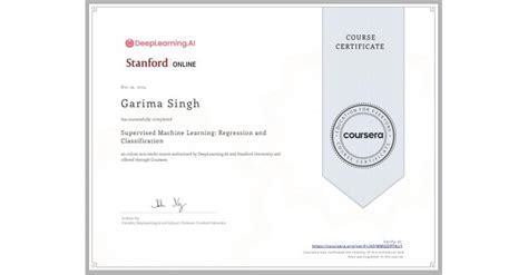 completion certificate for supervised machine learning regression and