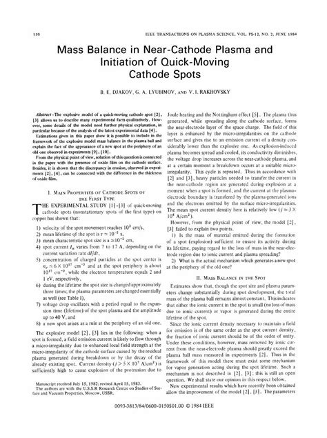 Pdf Mass Balance In Near Cathode Plasma And Initiation Of Quick