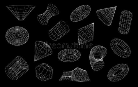 3d Wireframe Shapes And Wire Mesh Grid Forms Stock Vector Illustration Of Shape Retro 316385588