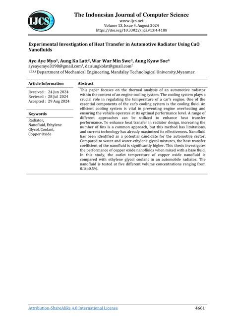 Pdf Experimental Investigation Of Heat Transfer In Automotive Radiator Using Cuo Nanofluids