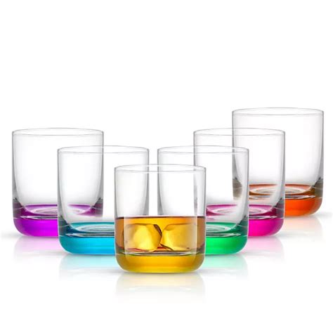 Joyjolt Hue Colored 6 Pc 10 Oz Double Old Fashioned Glass Tumbler Set