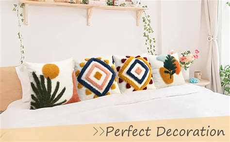 Merrycolor Boho Throw Pillow Covers 18x18 Tufted Decorative