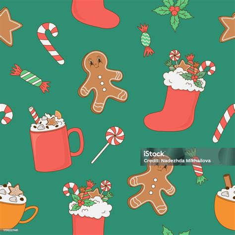 Pola Mulus Kartun Retro Dengan Roti Jahe Permen Stocking Kopi Dengan