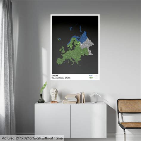 Europe Ocean Drainage Basin Map Black With Legend V1 Fine Art Pri
