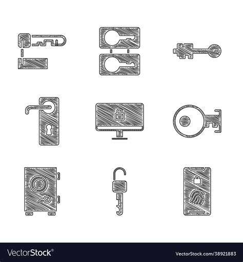 Set Lock On Computer Monitor Unlocked Key Mobile Vector Image