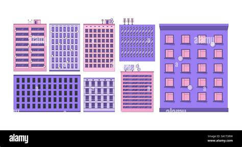 Highrise Buildings In Variety Of Architectural Styles With Antennas 2d Cartoon Objects Set Stock