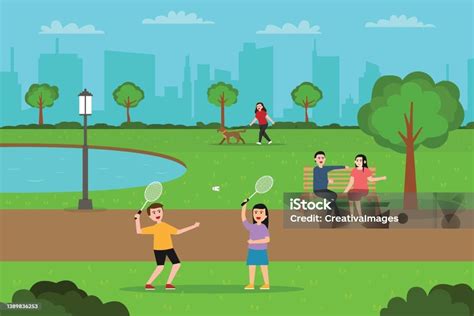 공원에서 여가 시간을 즐기는 붐비는 사람들 개에 대한 스톡 벡터 아트 및 기타 이미지 개 건강관리와 의술 군중 Istock