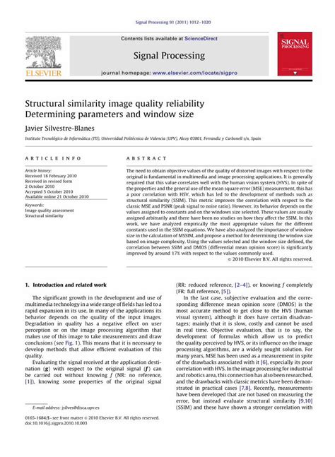Pdf Structural Similarity Image Quality Reliability Determining
