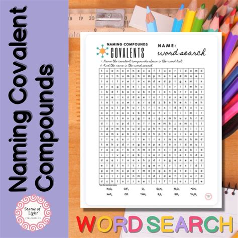 Printable Word Search Bundle Naming Ionic Compounds Naming Covalent Compounds Practice Etsy
