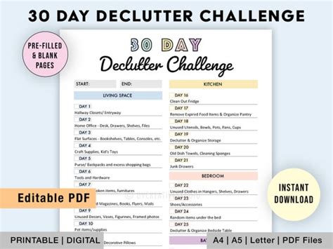 Editable Declutter Challenge Planner Printable Digital Etsy