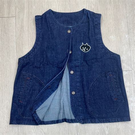 Nya 刺繡貓咪 經典款 圓領開釦復古牛仔背心 寬鬆外搭背心 蝦皮購物