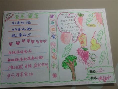 健康饮食均衡营养线描手抄报 食物的营养手抄报