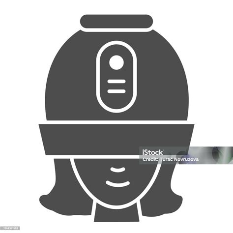 후드 건조기 기계 솔리드 아이콘 헤어 살롱 개념 흰색 배경에 건조 후드 기호에서 소녀 모바일 글리프 스타일의 오래된 헤어 드라이어 후드 아이콘에서 젊은 여성 벡터 그래픽