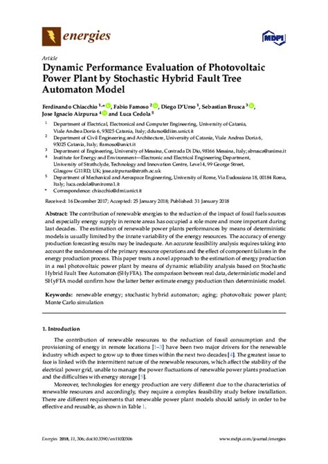 Pdf Dynamic Performance Evaluation Of Photovoltaic Power Plant By Stochastic Hybrid Fault Tree