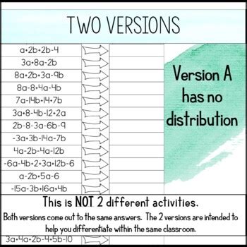 Combining Like Terms And Simplifying Expressions Matching Activity
