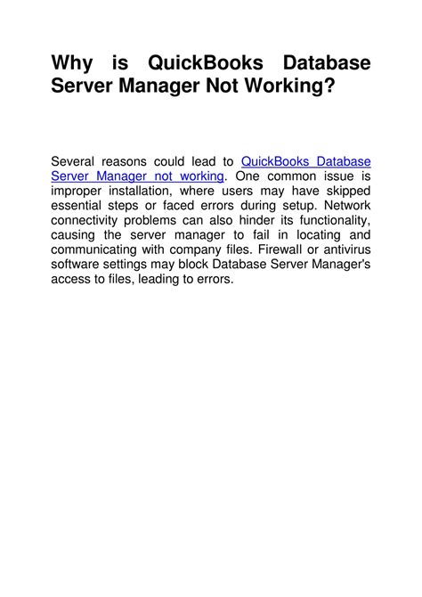 Ppt Why Is Quickbooks Database Server Manager Not Working Powerpoint