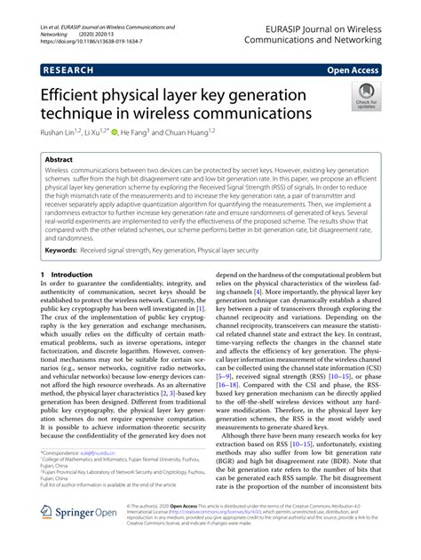 Pdf Efficient Physical Layer Key Generation Technique In Wireless