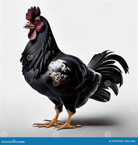 Black Rooster Isolated On White Background 3d Render Illustration