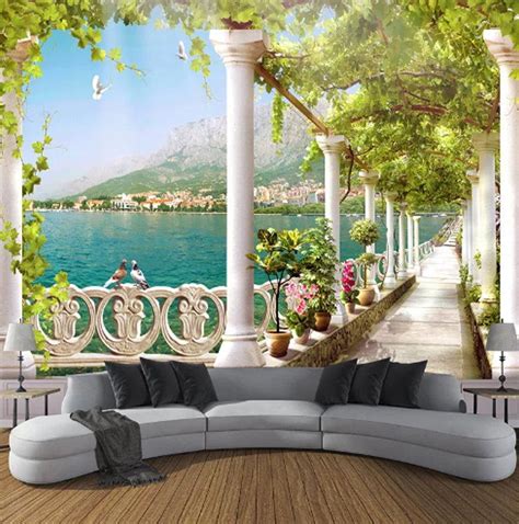 Classical Design Balcony Lake View Pathway Wallpaper Mural Artofit