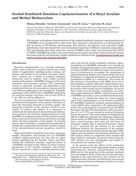 Seeded Semibatch Emulsion Copolymerization Of N