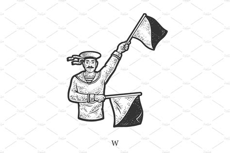 Flag Semaphore Letter W Sketch Vector Creative Market