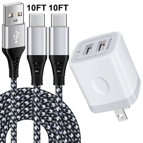 Ailkin Type C Charger Block Fast Charging Usb Charger Block With 2pack Usb A To Usb C Cable 10ft