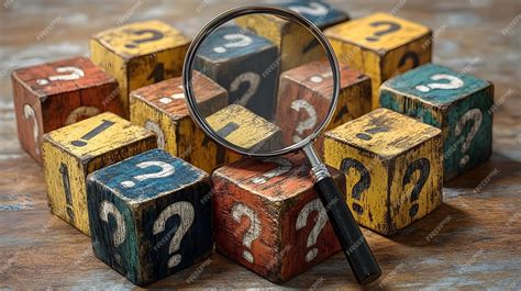 Magnifying Glass And Stack Of Question Mark Wood Cubes Analyze The