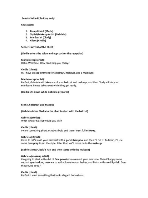 Beauty Salon Role Play Script Pdf Beauty Salon Role Play Script Pdf