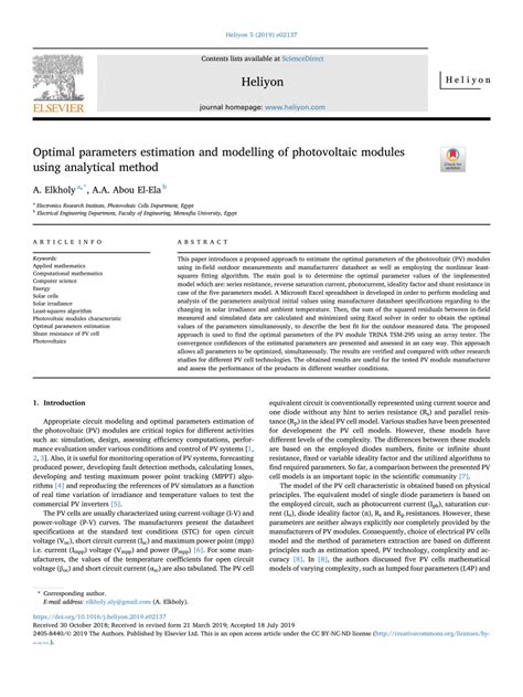 pdf optimal parameters estimation and modelling of photovoltaic