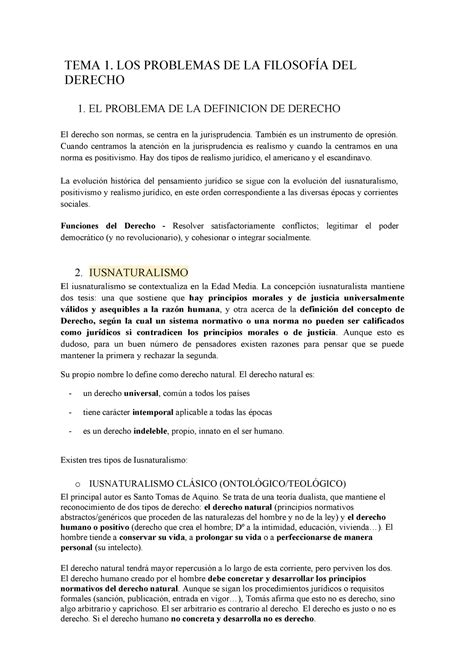 Tema 1 Filosofia Tema 1 Los Problemas De La FilosofÍa Del Derecho 1
