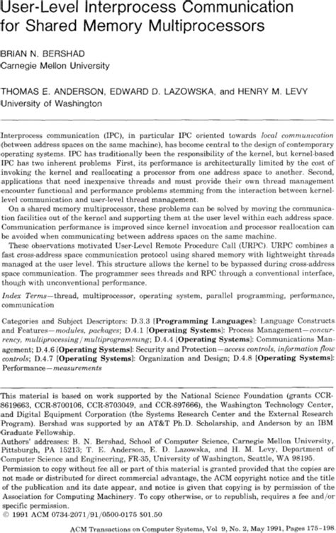user level interprocess communication for shared memory multiprocessors