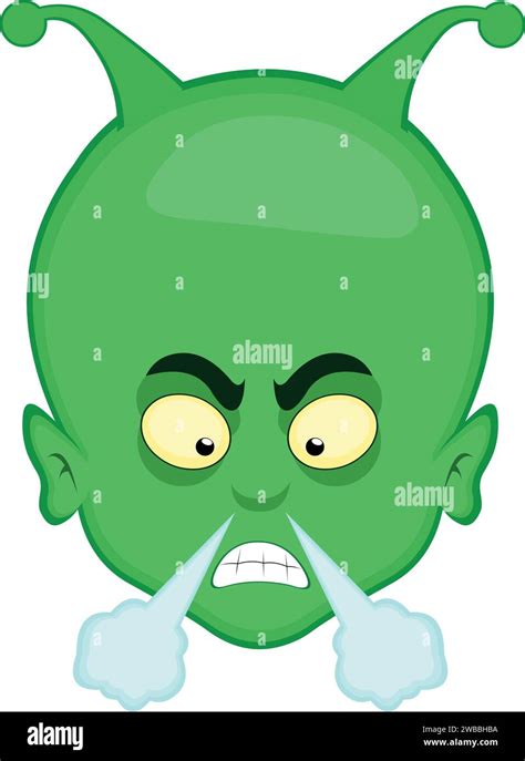 Vector Green Alien Et Head Cartoon Fuming Angry Expression Stock Vector