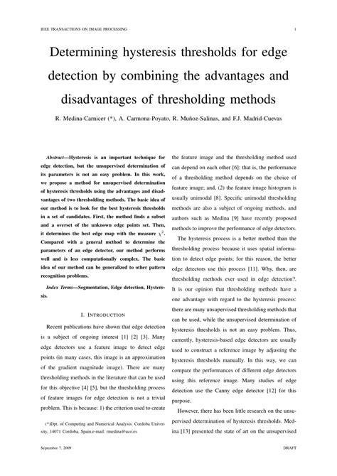 Pdf Determining Hysteresis Thresholds For Edge Detection By Combining The Advantages And